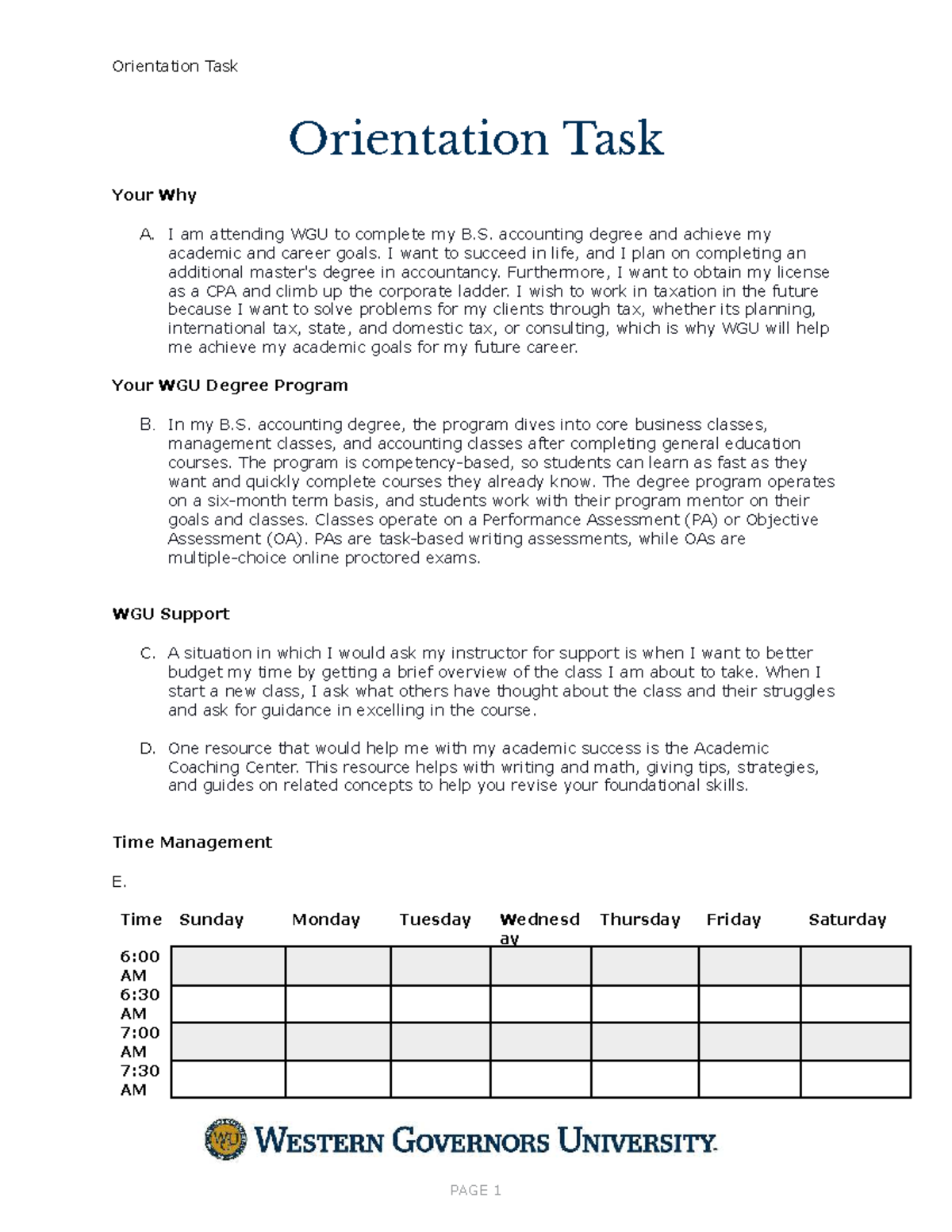 Orientation Task General Overview - Orientation Task Orientation Task ...