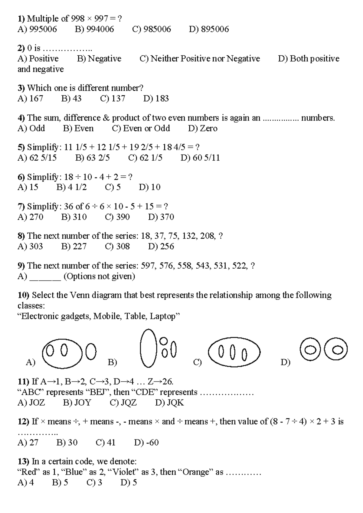 Math Quiz 1 - DFVXZ: Multiple Choice Questions and Puzzles - Studocu