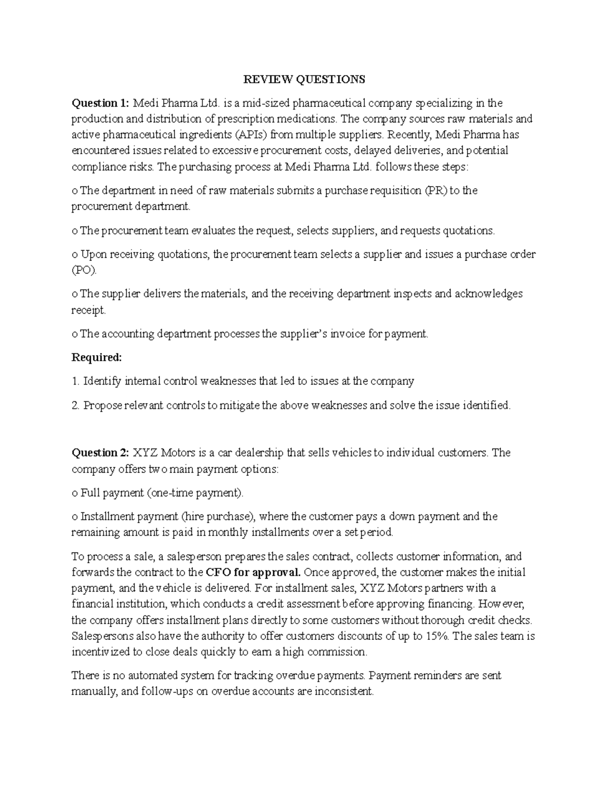 Review Questions on Internal Controls and Risks - ksnb Reference - Studocu