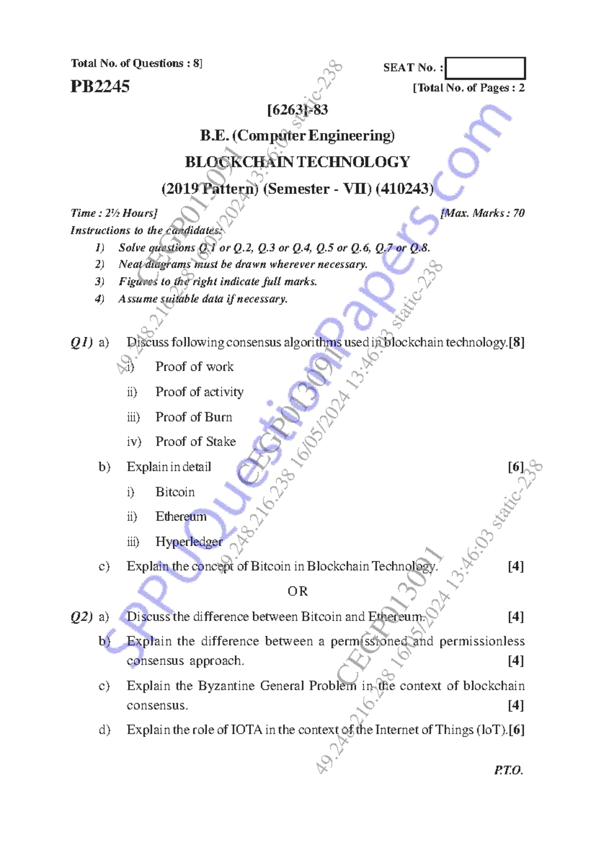 B.E. (Computer Engineering) Semester VII PB2245 Blockchain Technology ...