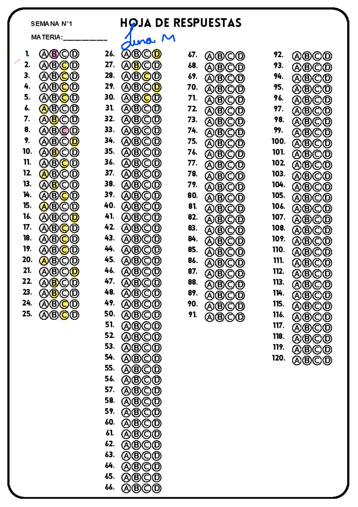 Hoja de Respuestas - Mate 3 - Semana N°1 - Studocu