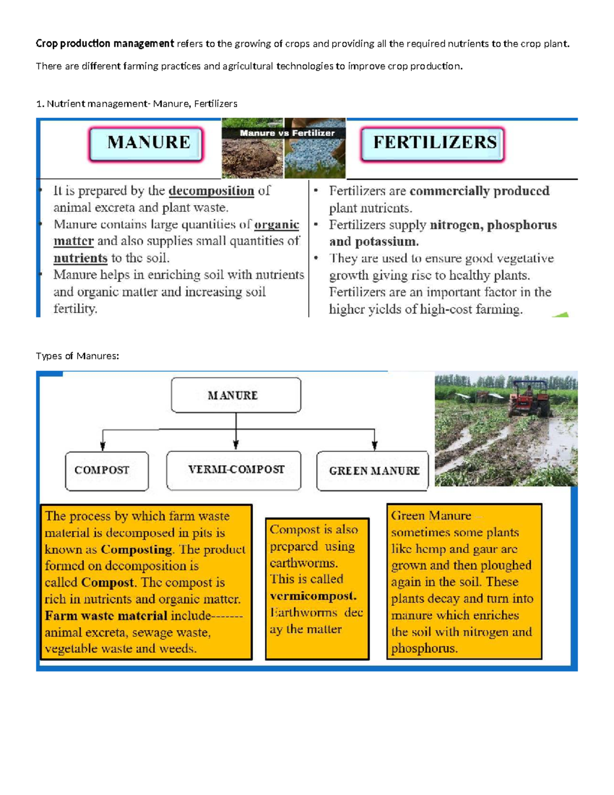 Improvement in Food resources - biology - Crop production management ...