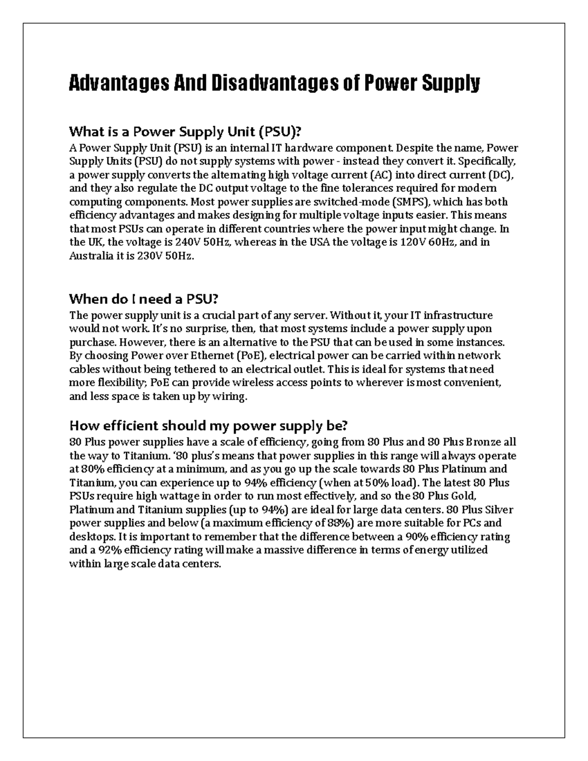 Advantages and disadvantages of Power Supply - Despite the name, Power ...