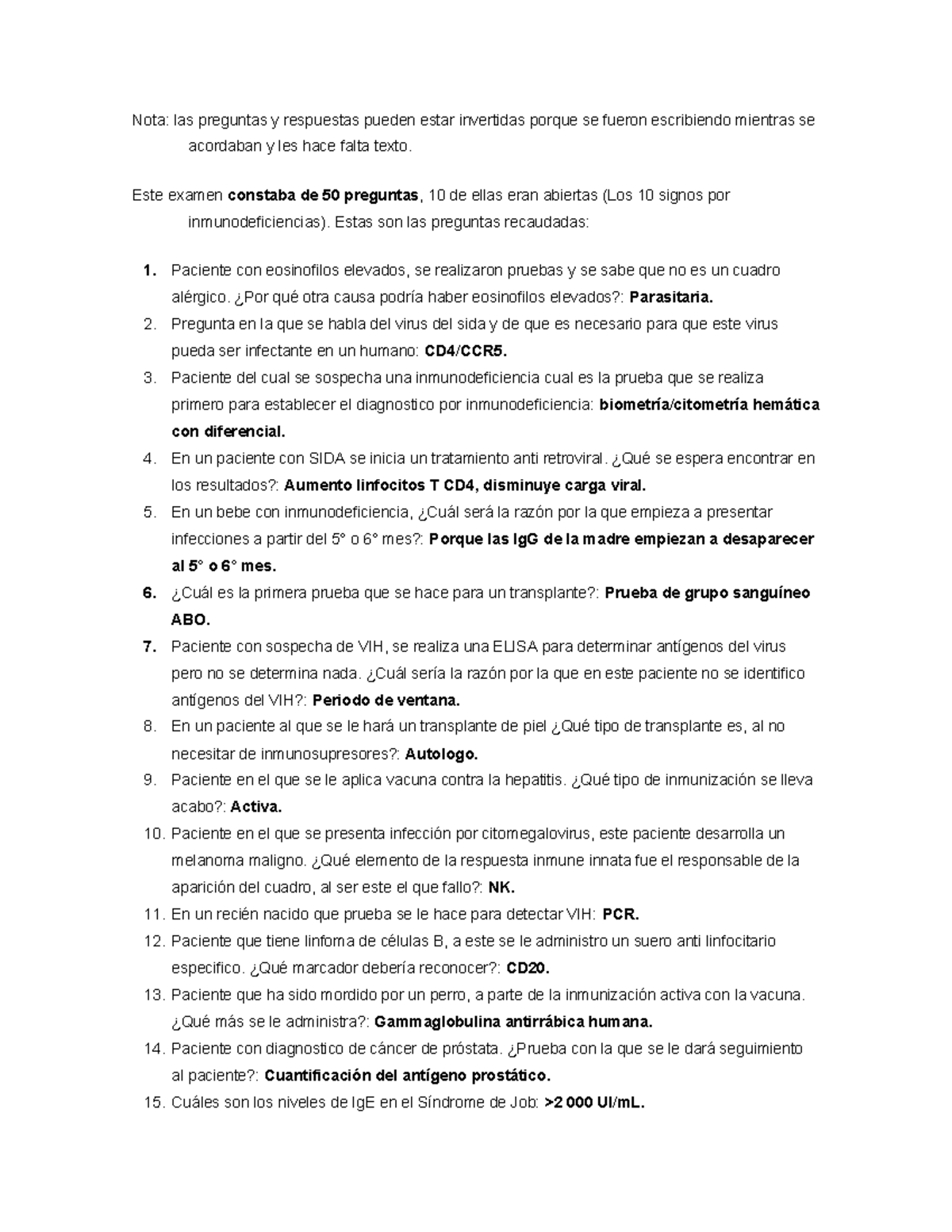 Examen 4 - Notas sobre Inmunodeficiencias y Transplantes - Studocu
