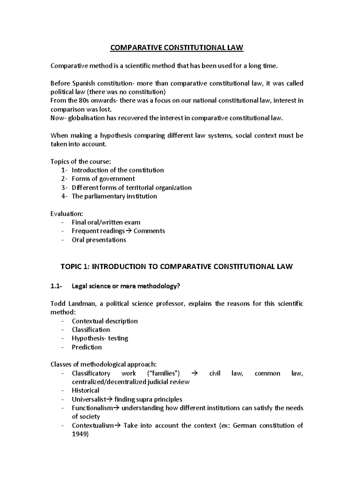 Comparative Constitutional Law: Key Concepts and Government Forms - Studocu