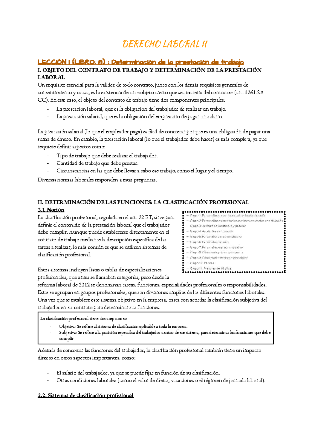 DERECHO LABORAL II: LECCIÓN 1 - Prestación de Trabajo y Funciones ...