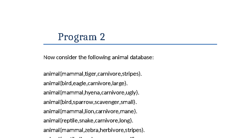 Prolog Programming: Animal Database & Graph Problems (CS101) - Studocu