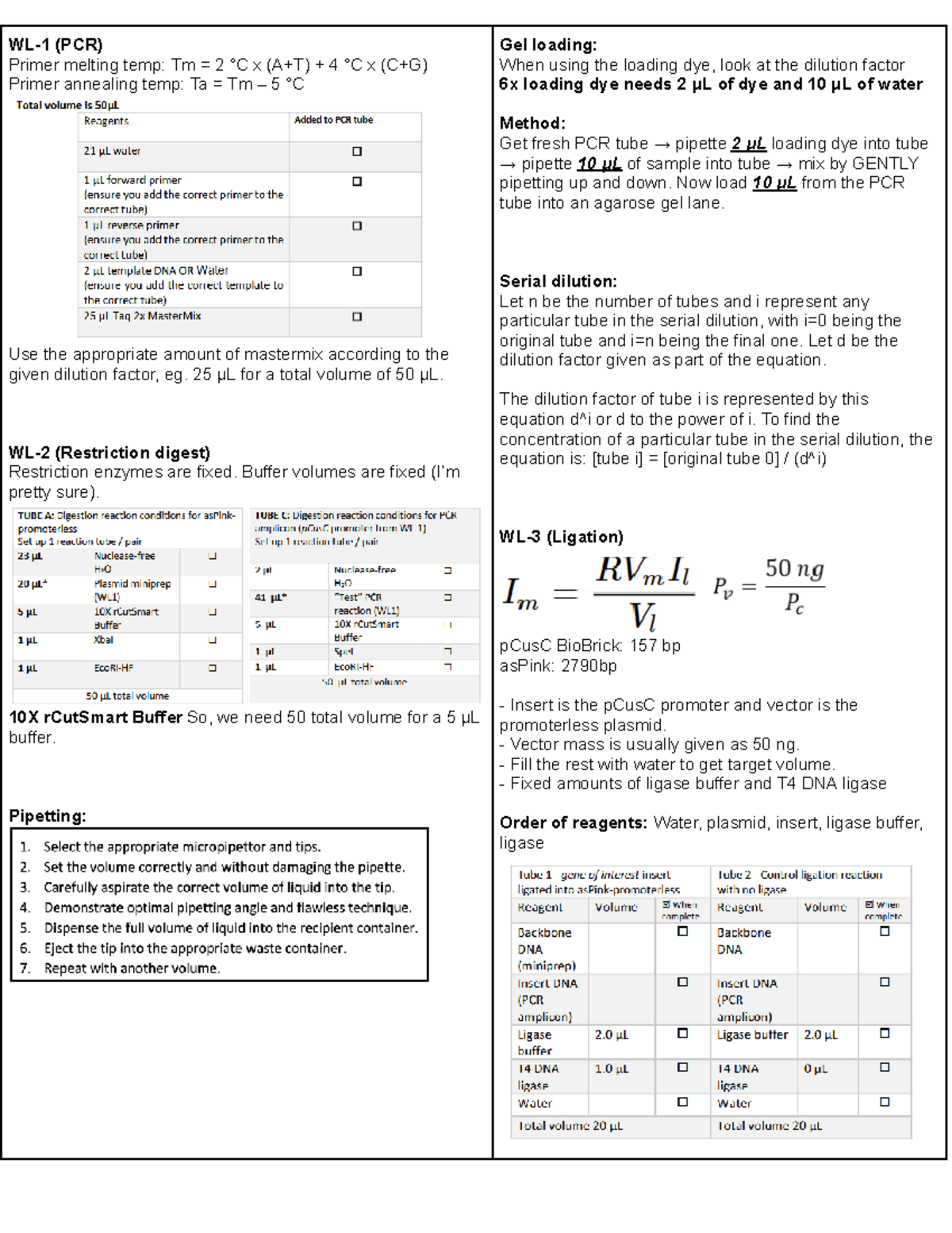 Ibehs 2PA2 Lab Test Cheatsheet: PCR, Restriction Digest & Ligation ...