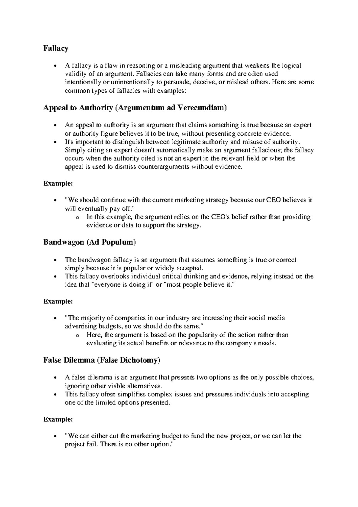 Fallacy -Notes - Week 4 - Fallacy • A fallacy is a flaw in reasoning or ...