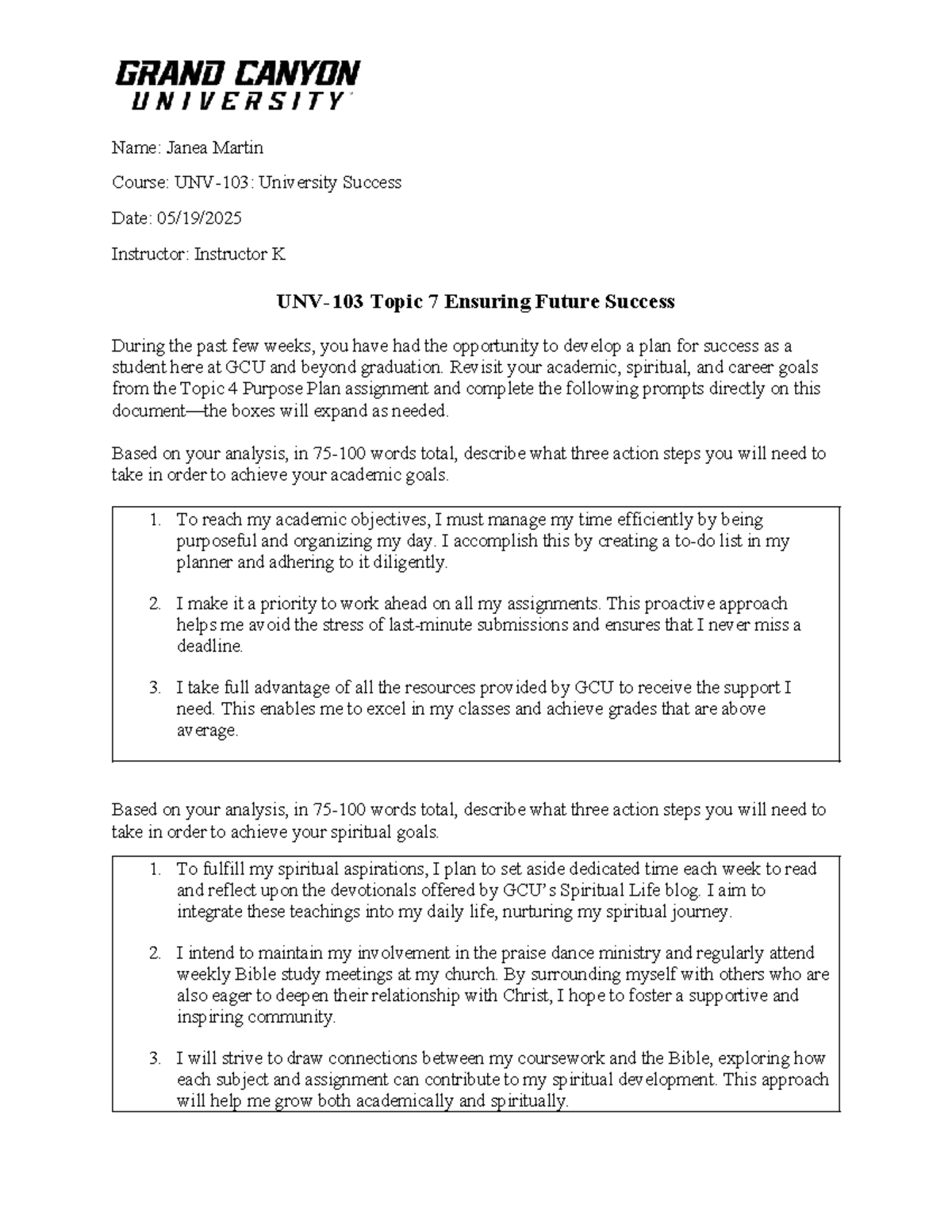 J. Martin UNV-103-RS-T7 Reflection on Future Success Strategies - Studocu