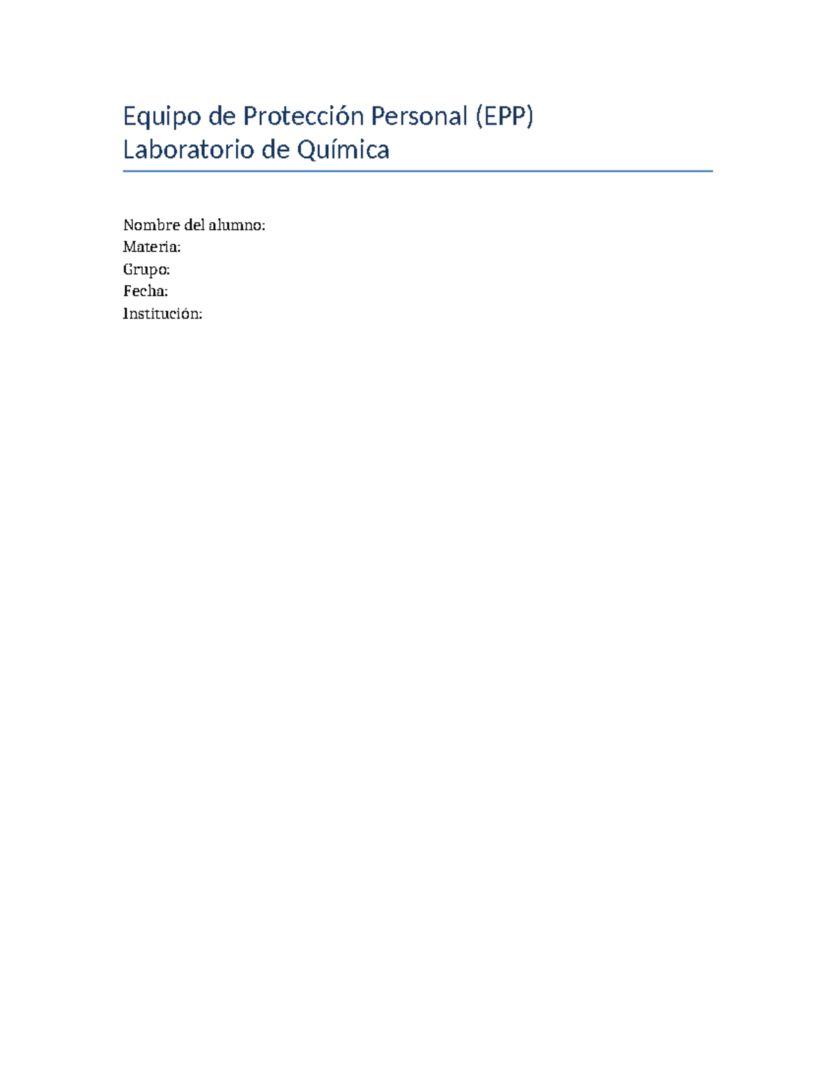 EPP en Laboratorio de Química: Seguridad y Prevención - Studocu