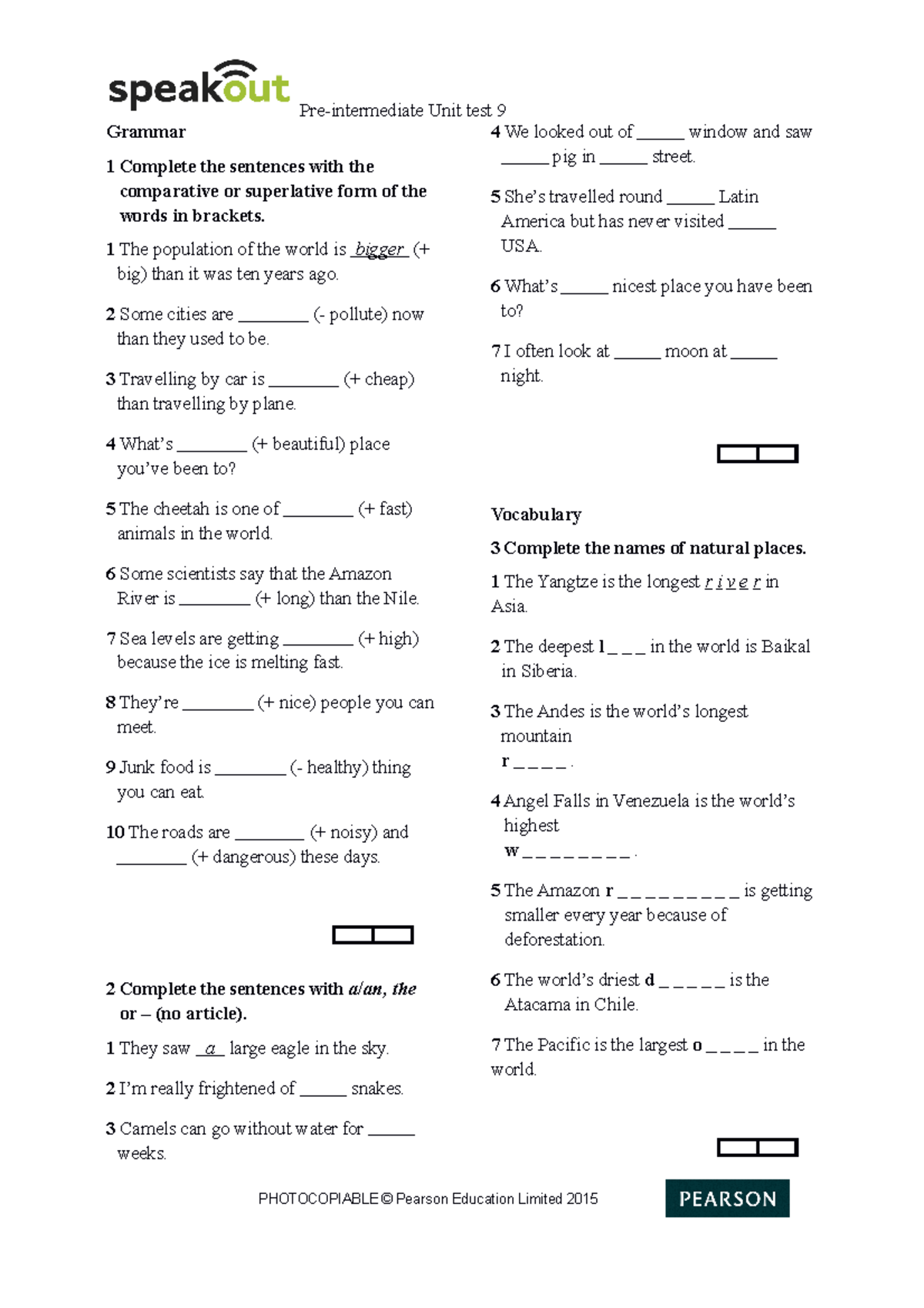Pre-intermediate Unit Test 9 - Focus on Grammar and Vocabulary - Studocu