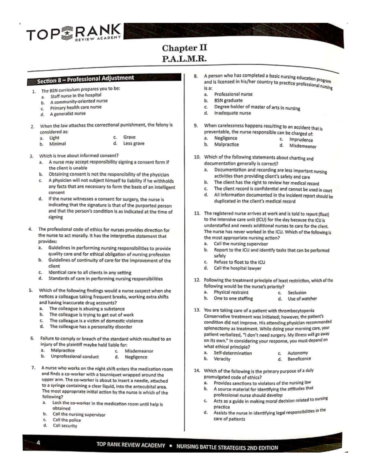 TOP RANK REVIEW ACADEMY NLOA-PALMR Chapter II Nursing Practice ...