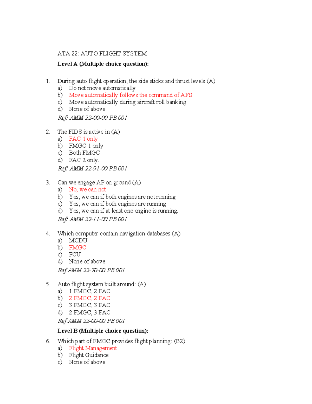 ATA 22: Auto Flight System Level A & B MCQ Study Guide - Studocu