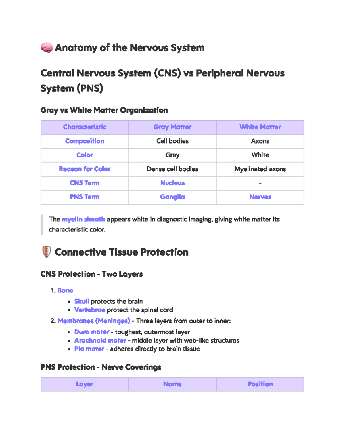 Comprehensive Overview of Nervous System Anatomy (CNS & PNS) - Studocu