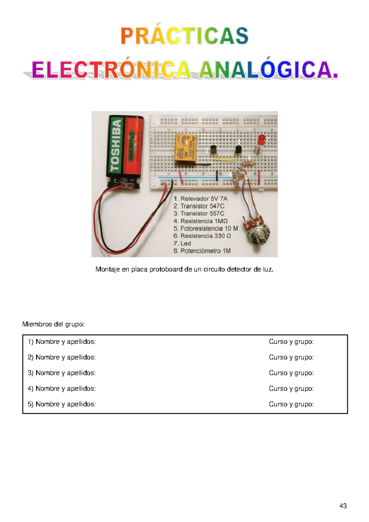 Prácticas de Electrónica Analógica: Montaje en Protoboard y Medidas ...