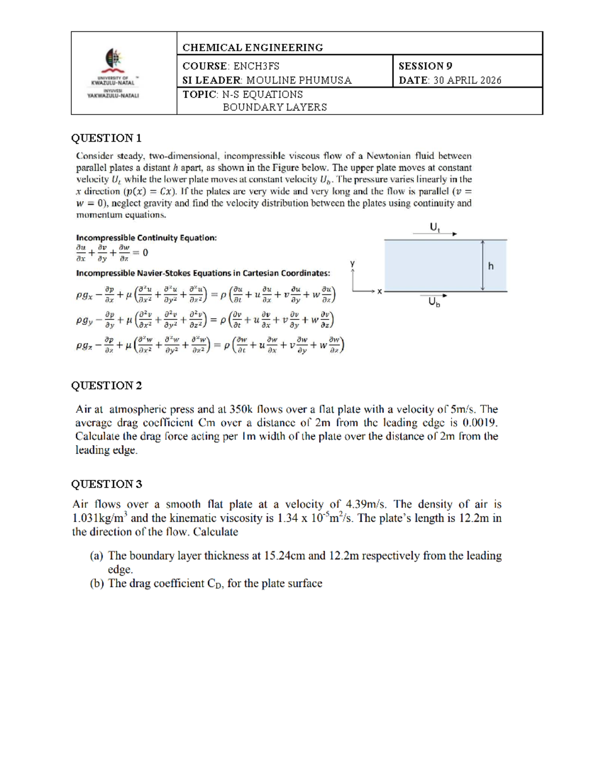 Worksheet 9 - Exam Preparation - ENCH3HE - QUESTION 1 QUESTION 2 ...