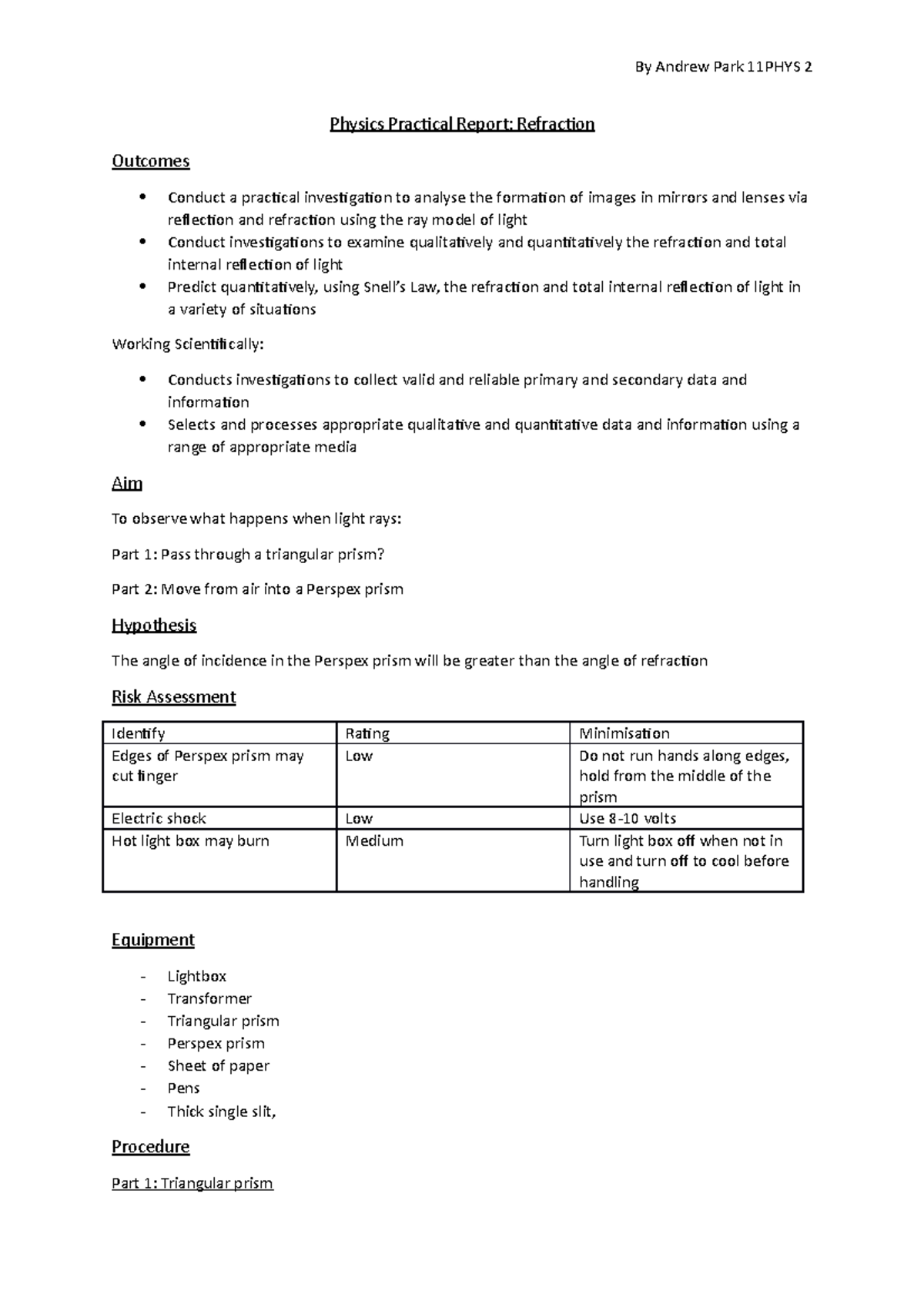 Physics Practical Report (PHYS 101): Investigation of Refraction ...
