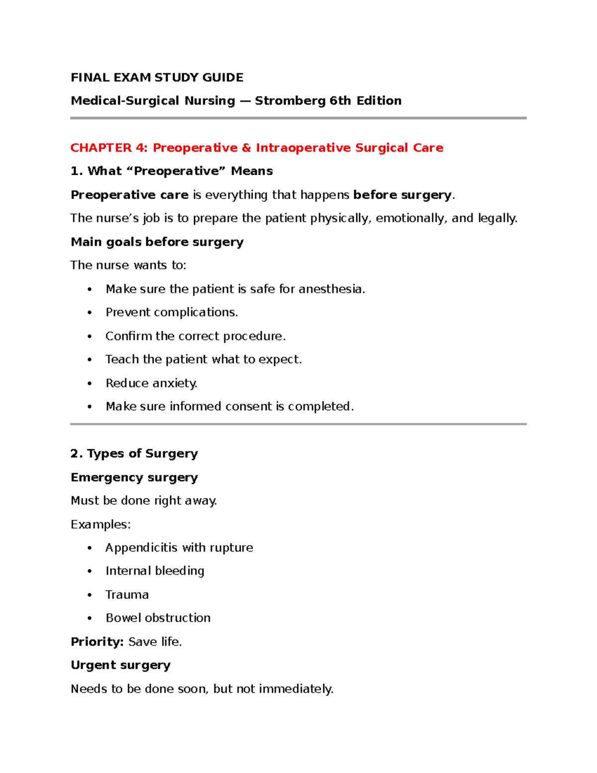 FINAL EXAM STUDY GUIDE NURSING STROMBERG 6TH ED. CHAPTER 4 & 9 - Studocu