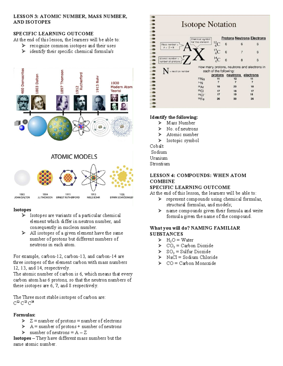 GEN CHEM QUIZ: Isotopes, Atomic & Mass Numbers, Compounds - Studocu