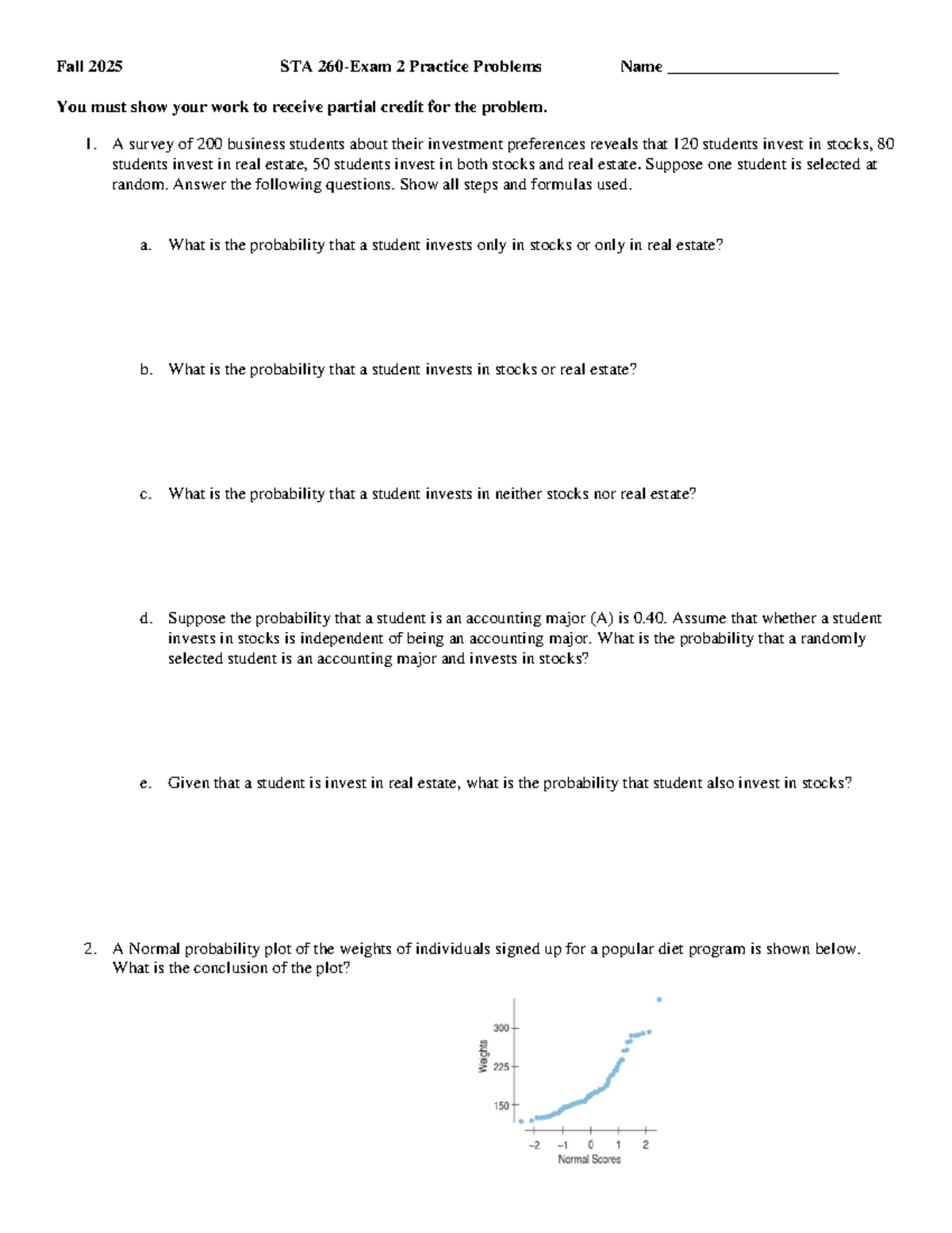 STA 260 - Exam 2 Practice Problems & Probability Concepts - Studocu