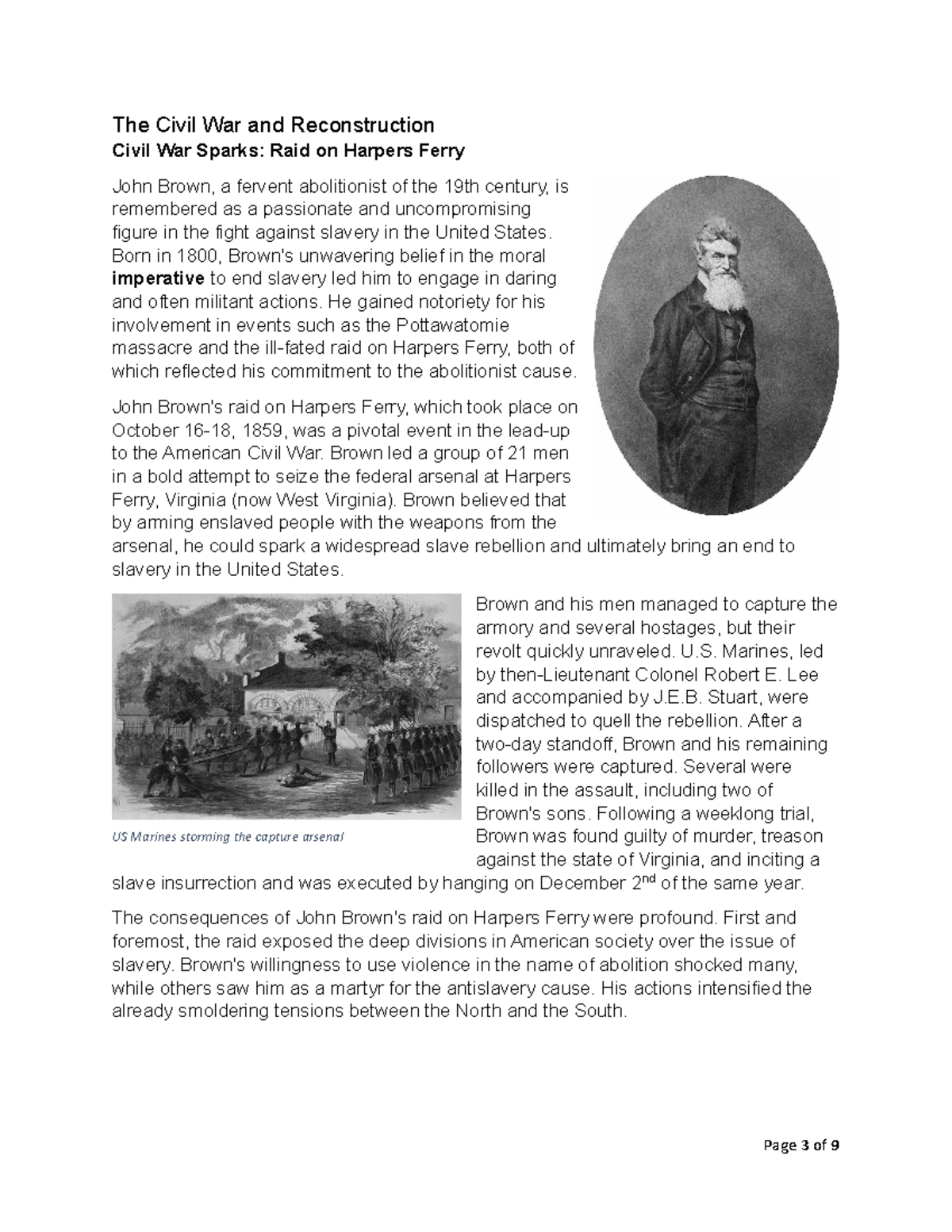 Civil War & Reconstruction: John Brown's Harpers Ferry Raid - Studocu