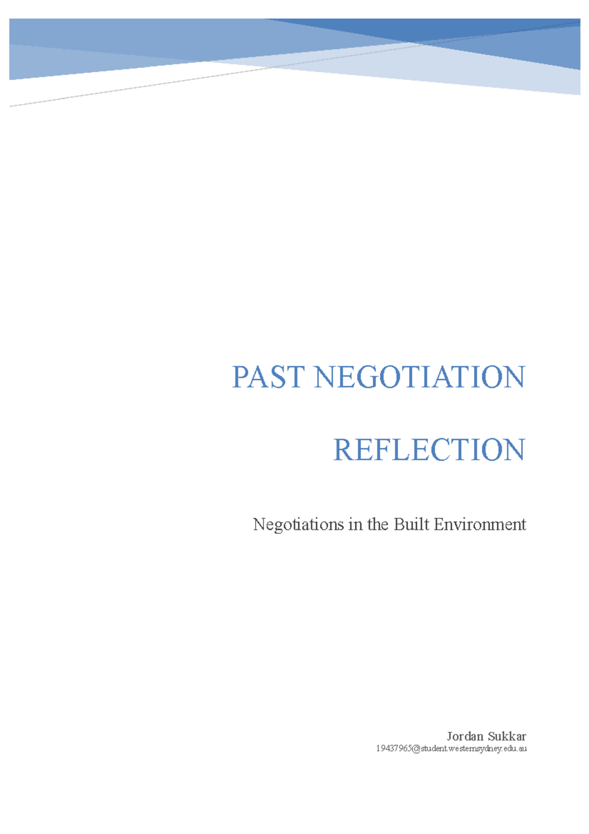Past Negotiation Reflection - 19437965@student.westernsydney.edu Sukkar ...
