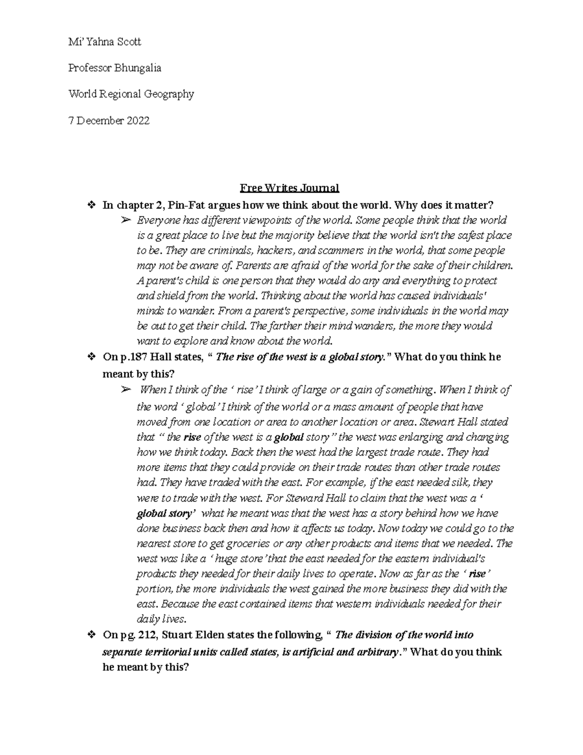 World Geography free write prompts. - Professor Bhungalia World ...