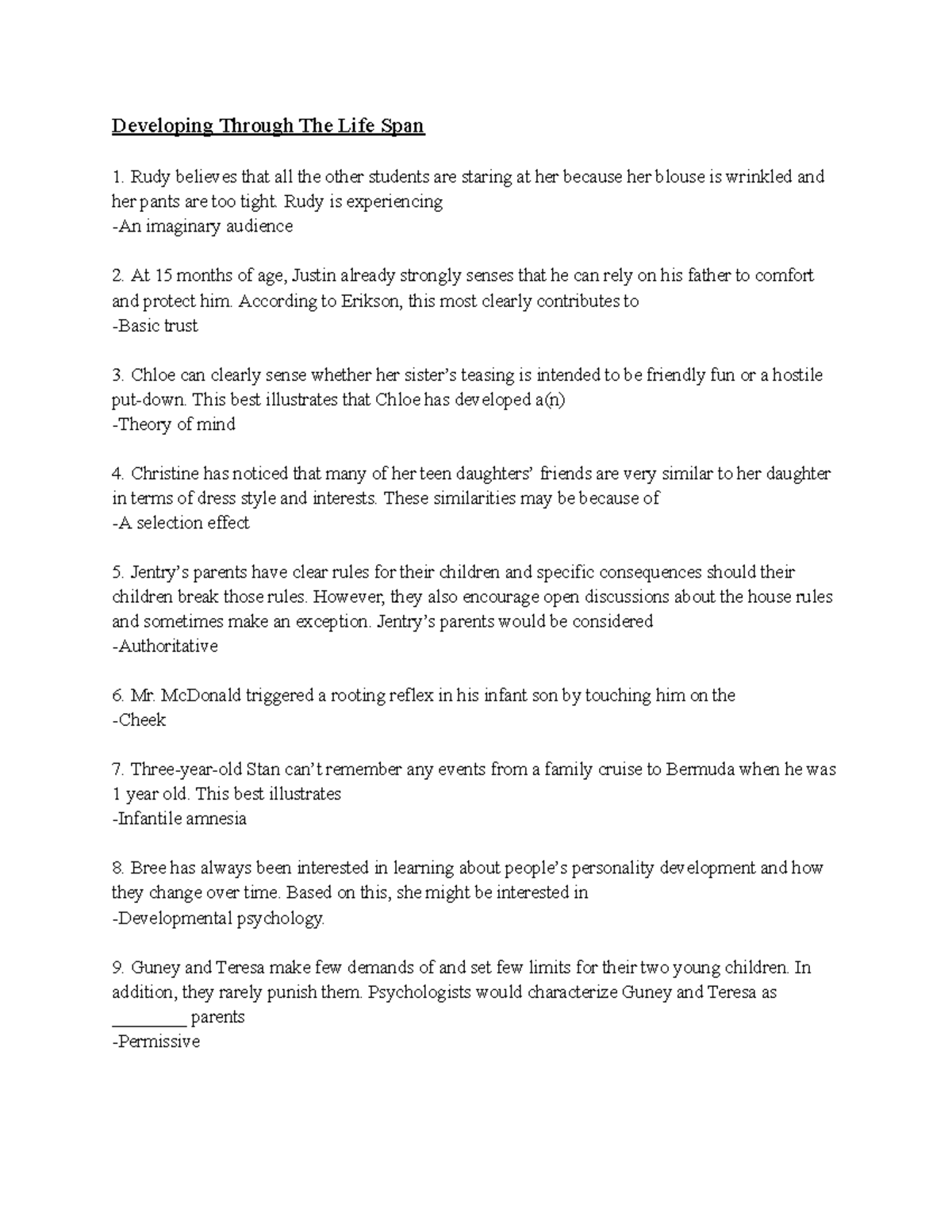 Psych Quiz #4 - Professor Frederick - Developing Through The Life Span ...