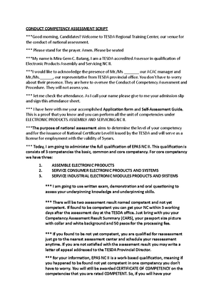 Script for assessors-css-nc-ii - TECHNICAL EDUCATION AND SKILLS DEVELOPMENT KABASALAN INSTITUTE ...