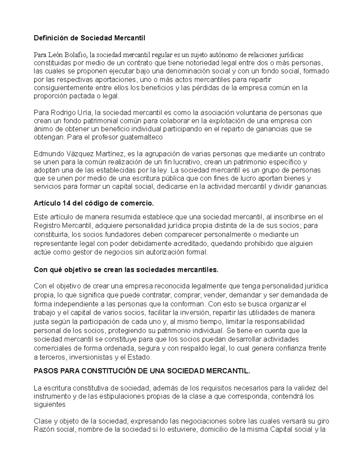 Constitución de una Sociedad Mercantil: Proceso y Requisitos - Studocu