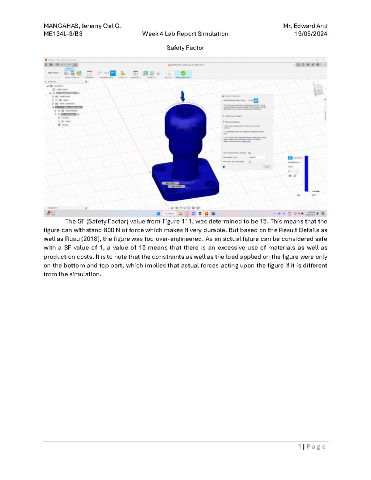 ME134L-3/B3 Week 4 Lab Report: Simulation of Static Stress Analysis - Studocu