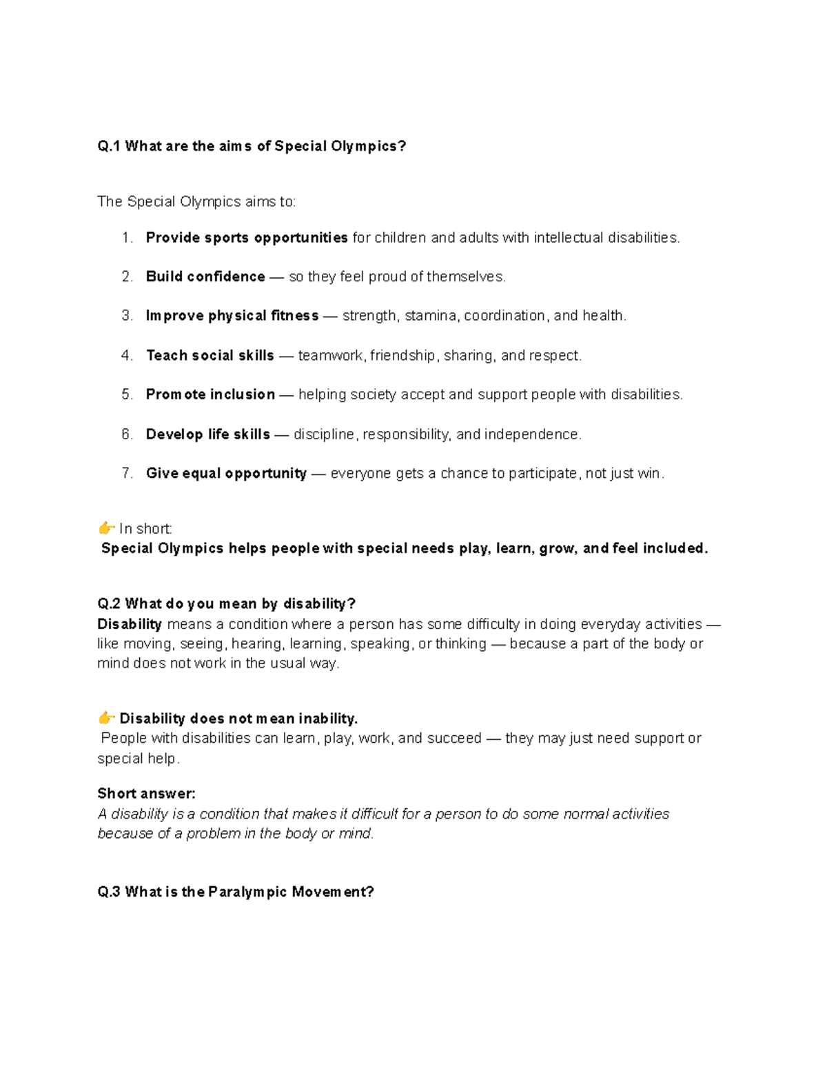 Physical Education Notes: Aims of Special Olympics & Paralympic ...