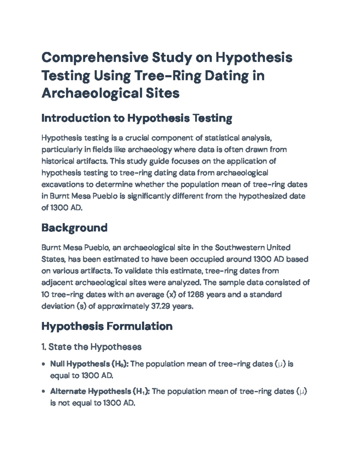 Statistics Final Exam Review: Tree-Ring Dating & Hypothesis Testing ...