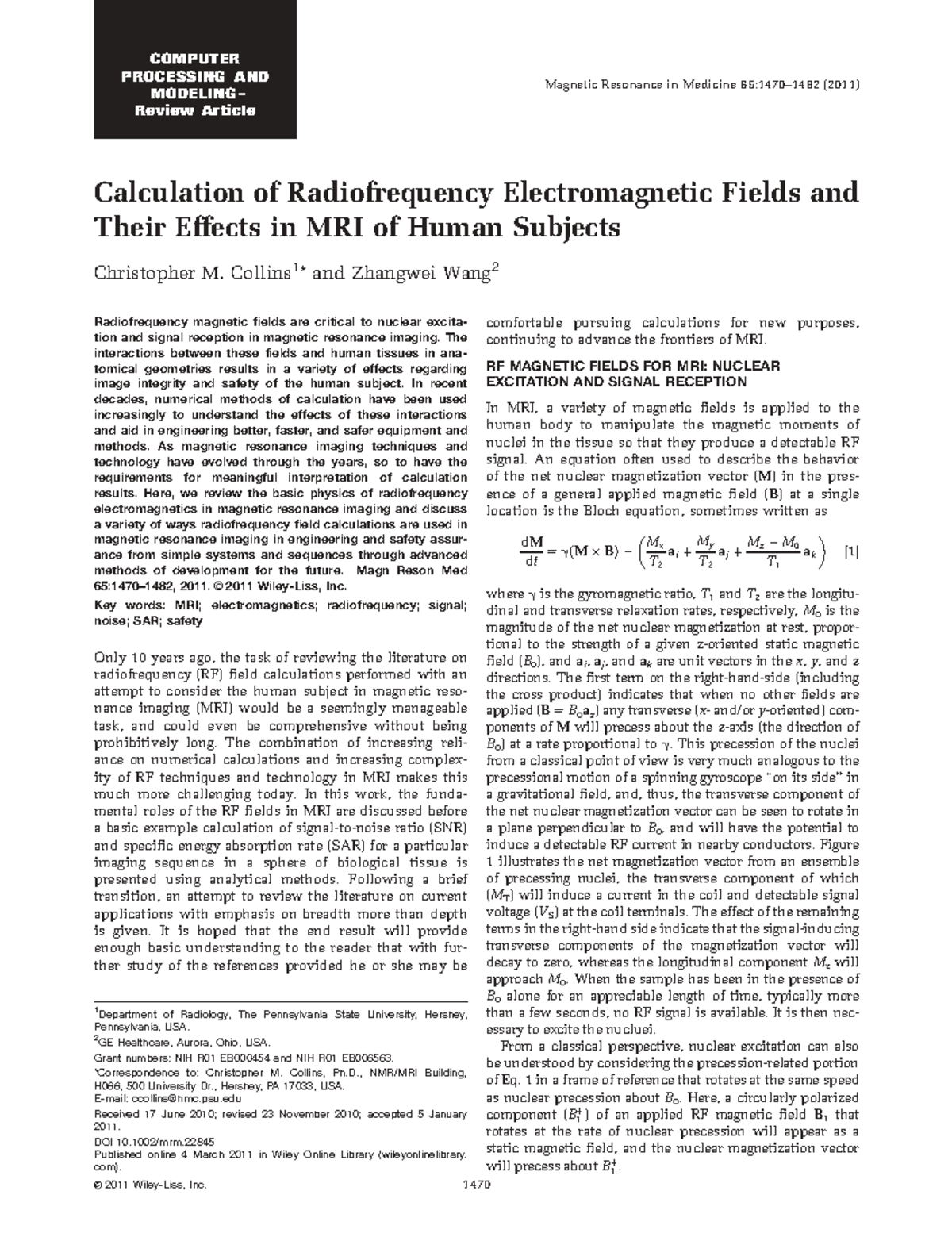 COMPUTER PROCESSING AND MODELING: RF Field Calculations in MRI (2011 ...