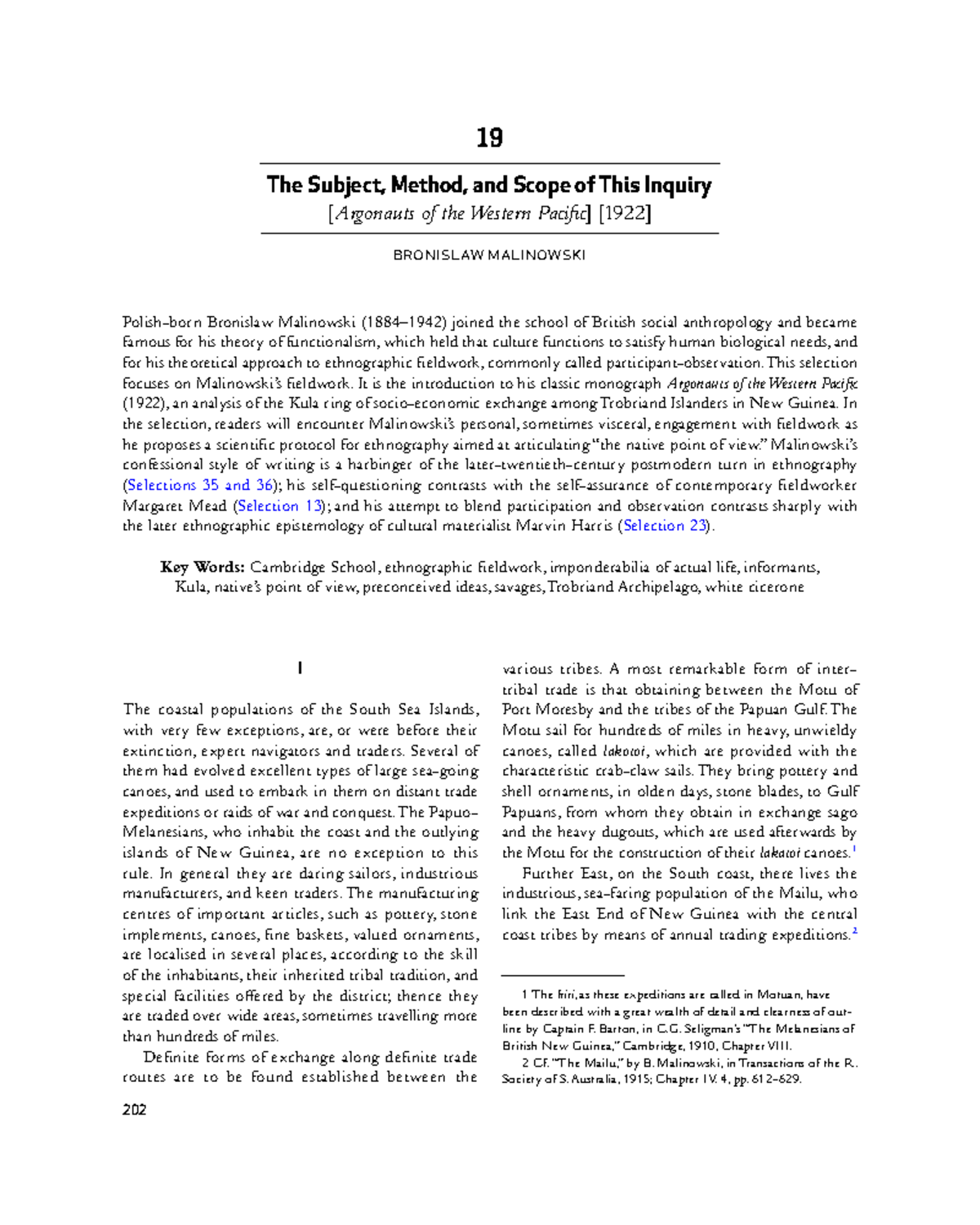 Malinowski B 1922 - Insights on Ethnographic Fieldwork Methodology ...