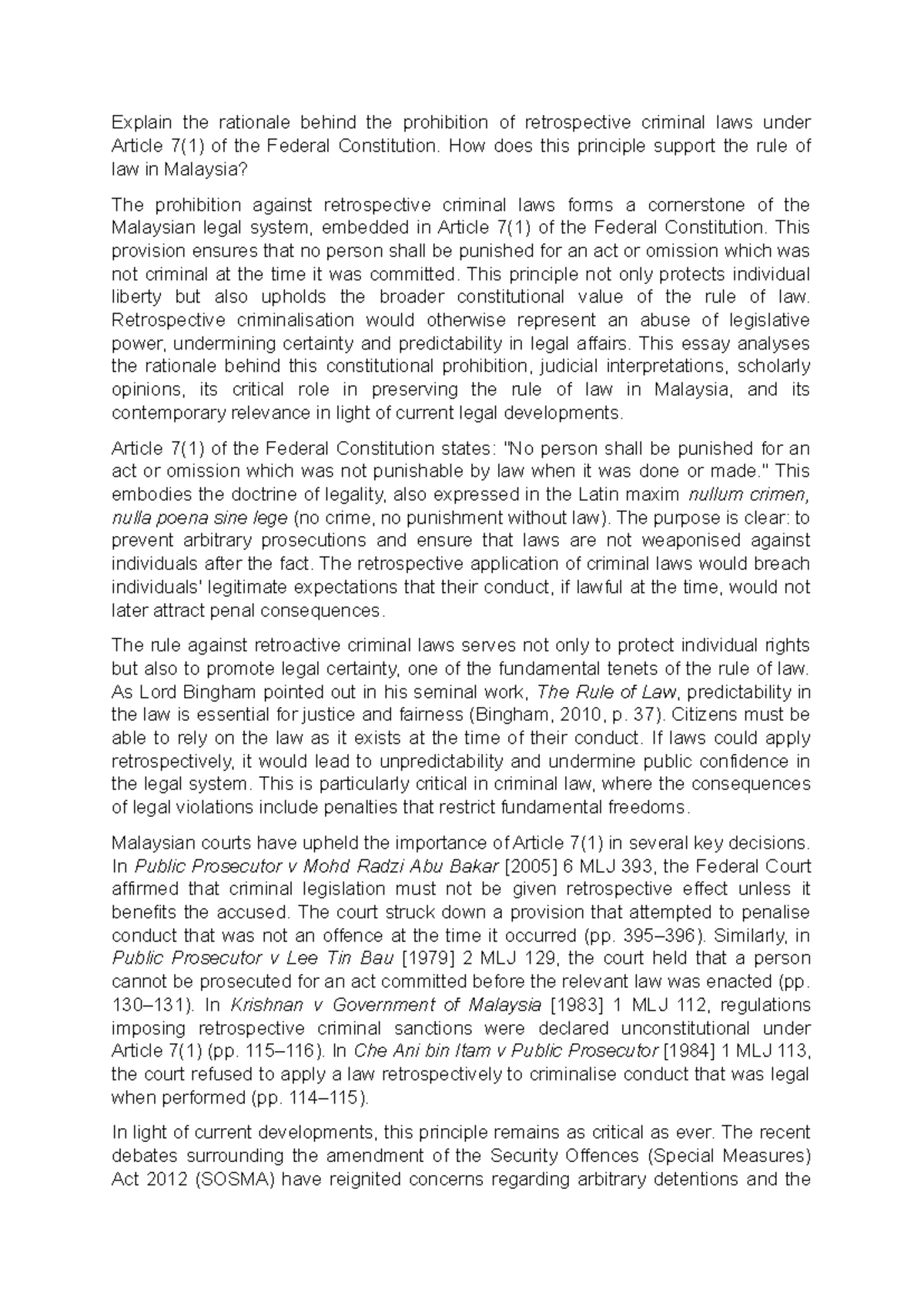 Fundamental Liberties in Malaysia: Article 7(1) & Double Jeopardy ...