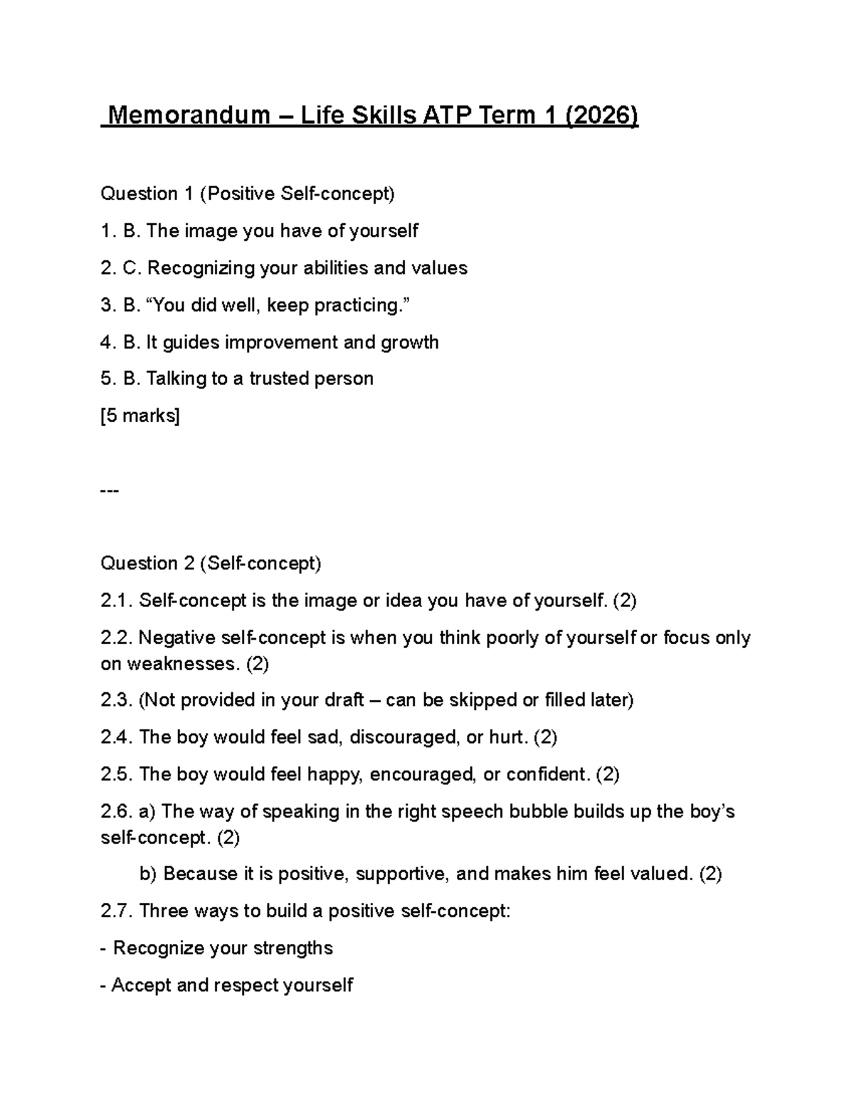 Life Skills Memorandum ATP Term 1 (2026) - Grade 6 Insights - Studocu