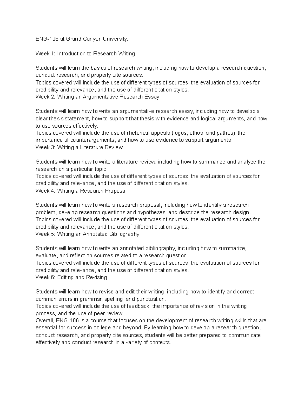 ENG-106 Research Writing Course Notes 2023-2024 - Studocu