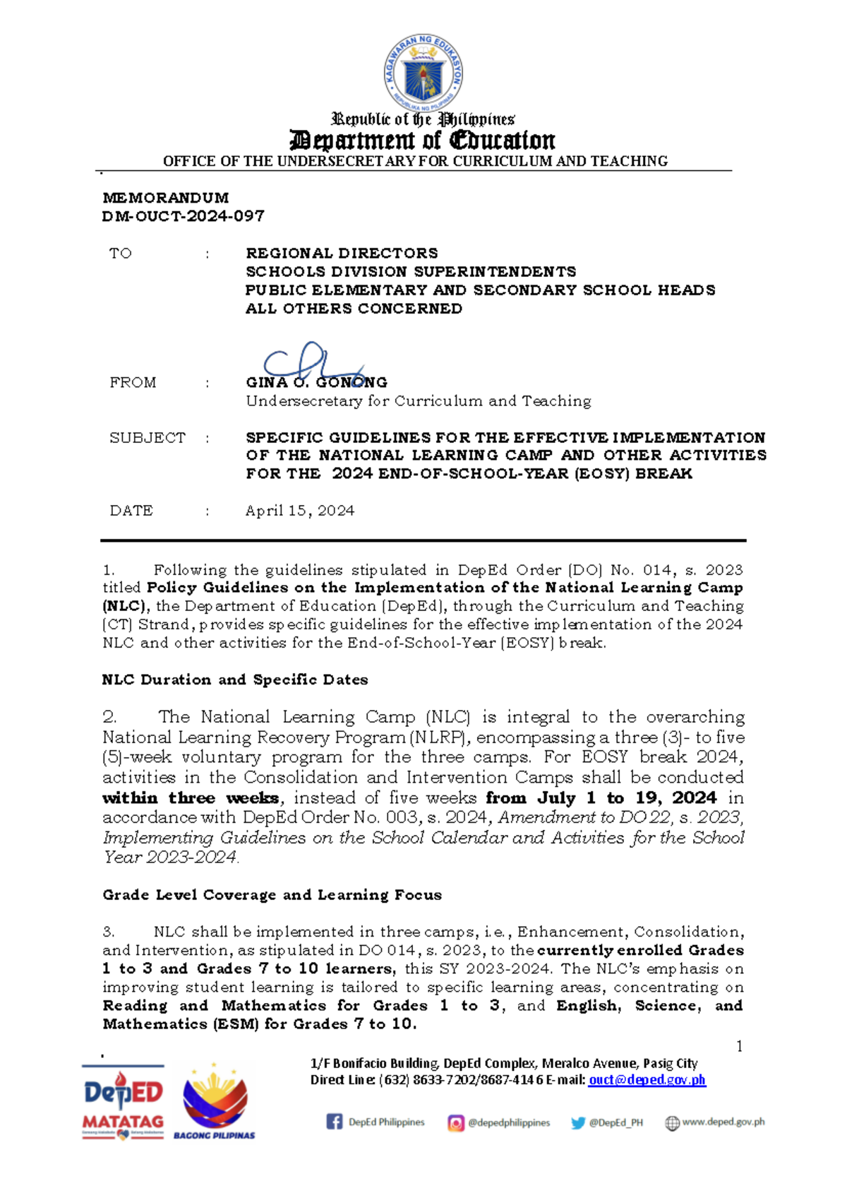 Guidelines for the National Learning Camp (NLC) SY 2023-2024 - Studocu