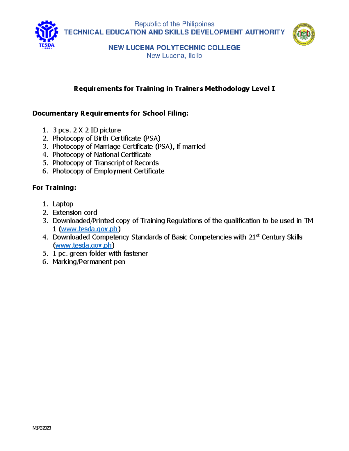 TM-1 Training Requirements for Trainers Methodology Level I - Studocu