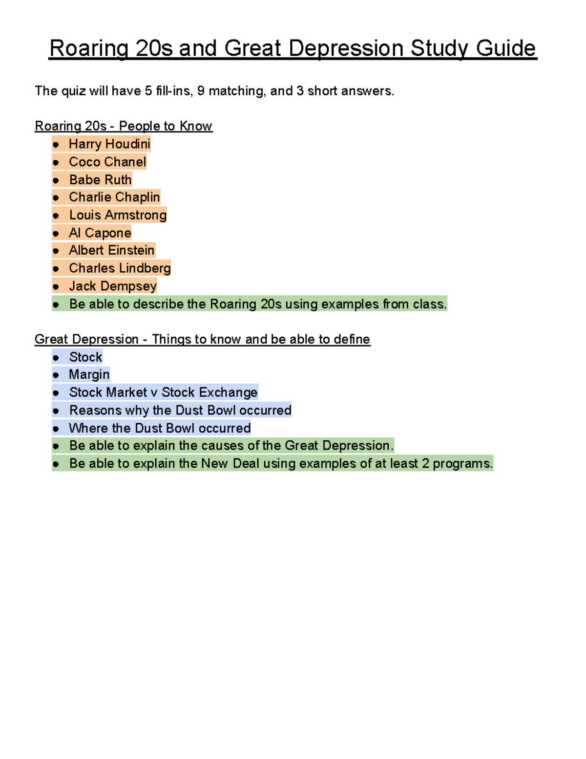 Honors Study Guide: Roaring 20s & Great Depression Insights - Studocu