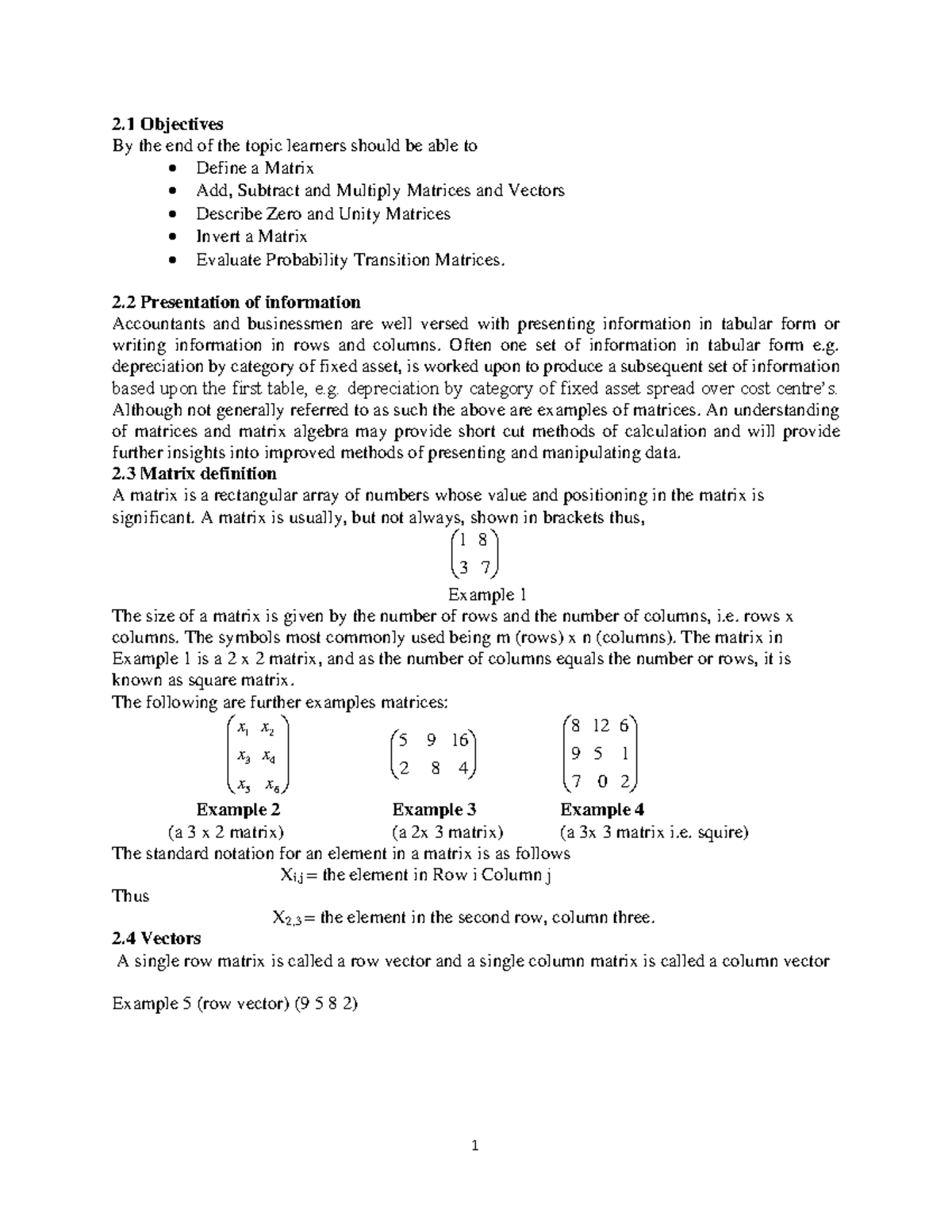 Matrices: Concepts, Operations, and Applications in Algebra - MATH101 - Studocu