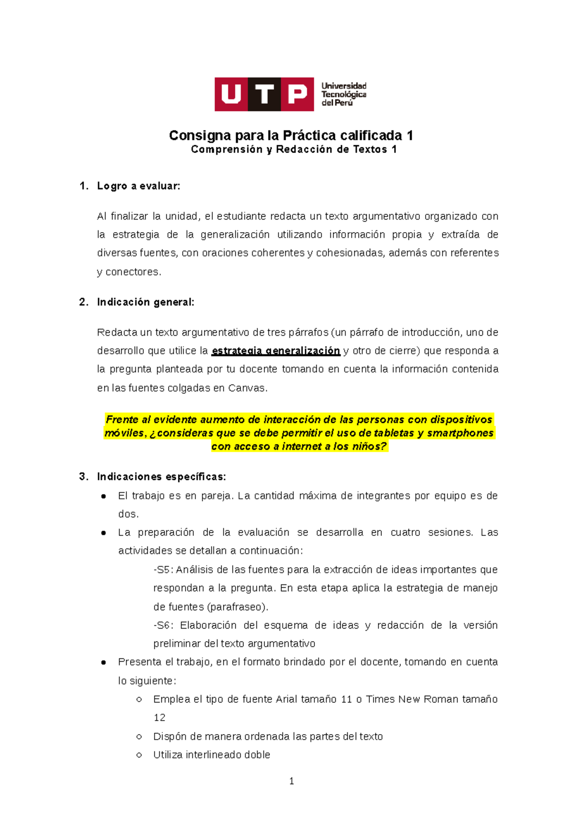 Redaccion pc 1 - esquema y redacción de la pc1 - Consigna para la Práctica calificada 1 ...
