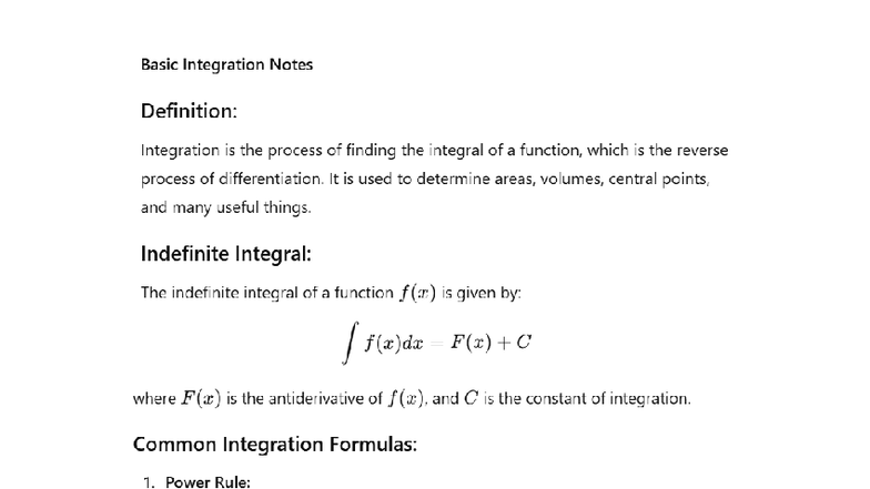 Basic Integration Notes (MATH 101) - Studocu