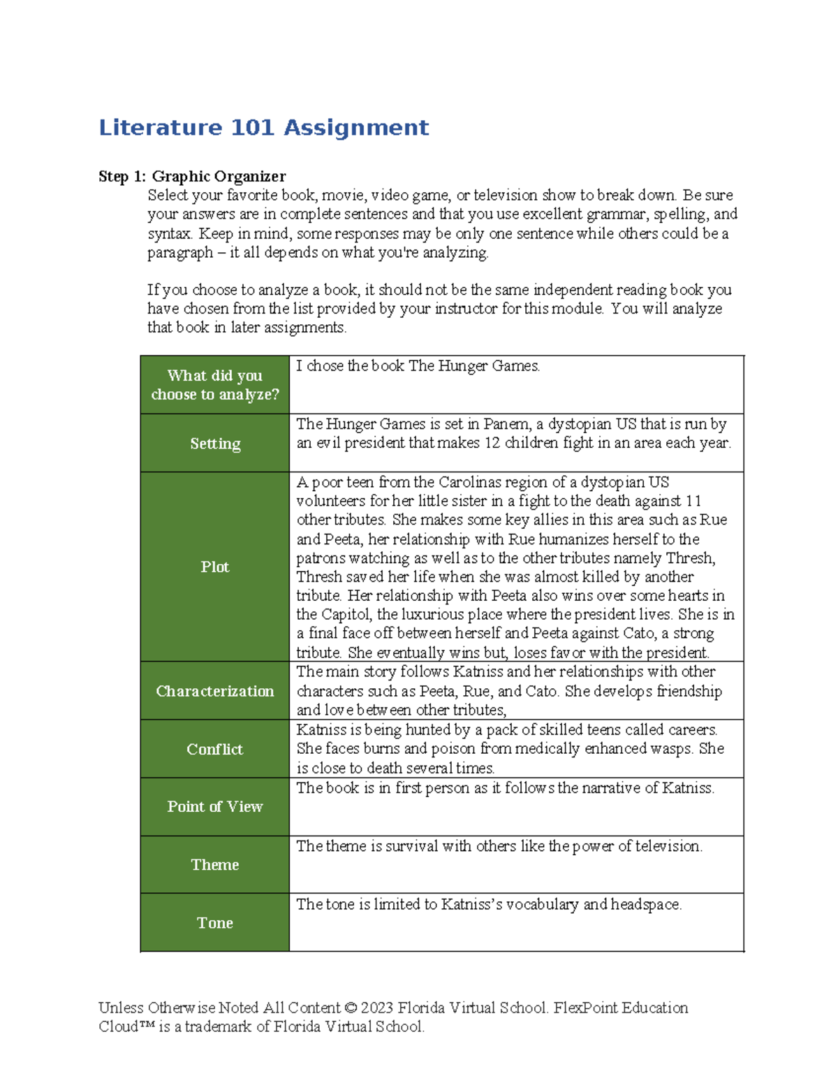 Literature 101 Assignment: Graphic Organizer for Analysis - Studocu