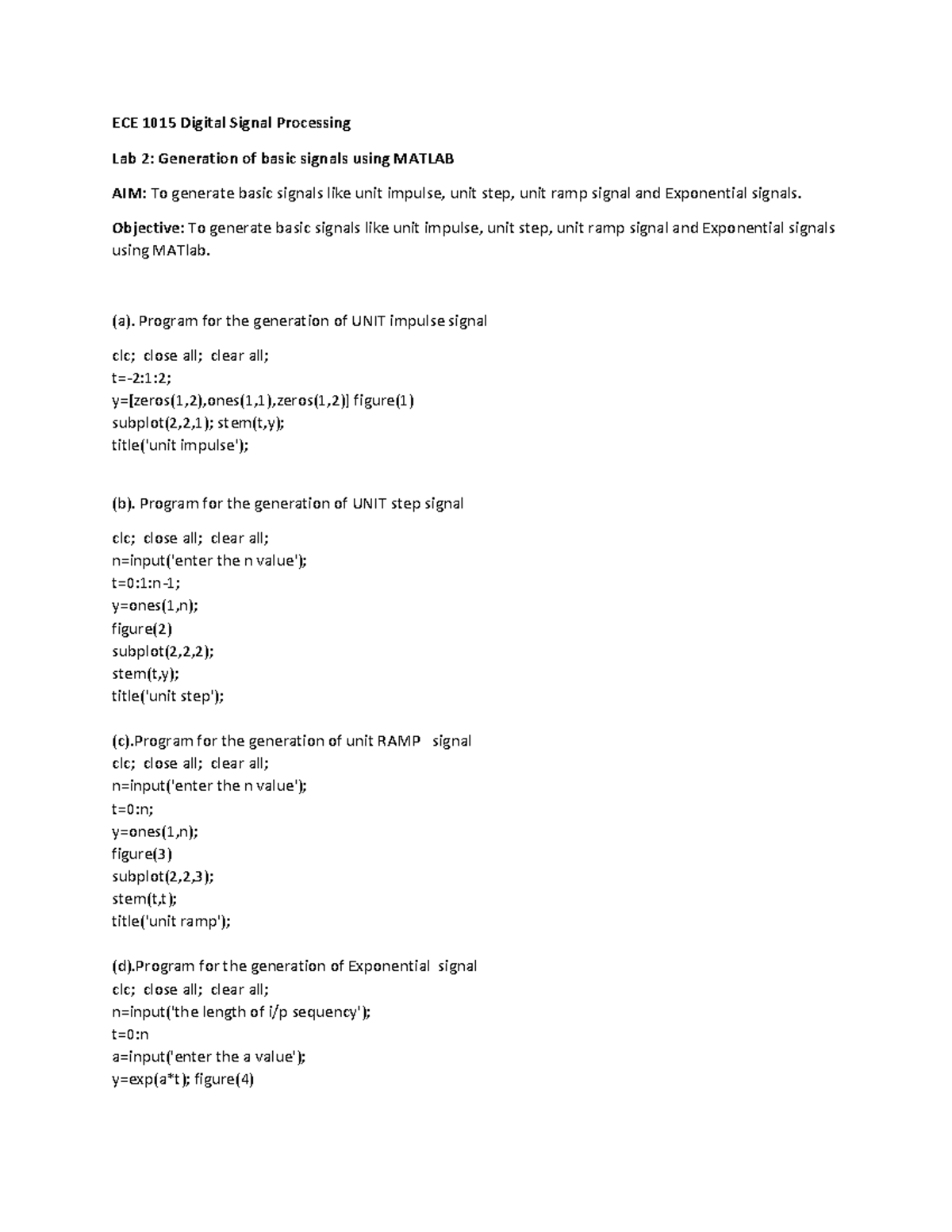 Lab 2 Ece 1015 Digital Signal Processing Ece 1015 Digital Signal Processing Lab 2 Generation