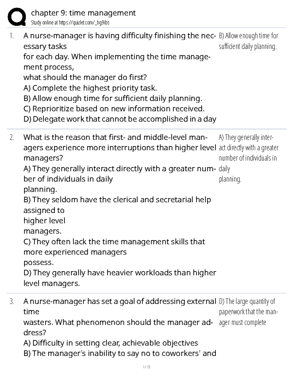 Ch 9: Time Management Study Guide for Exam 1 - Studocu