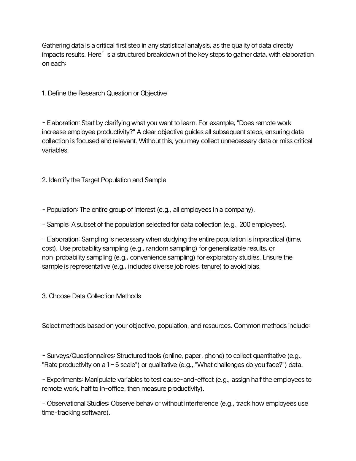 Gathering Data for Statistical Analysis - Key Steps and Notes - Studocu