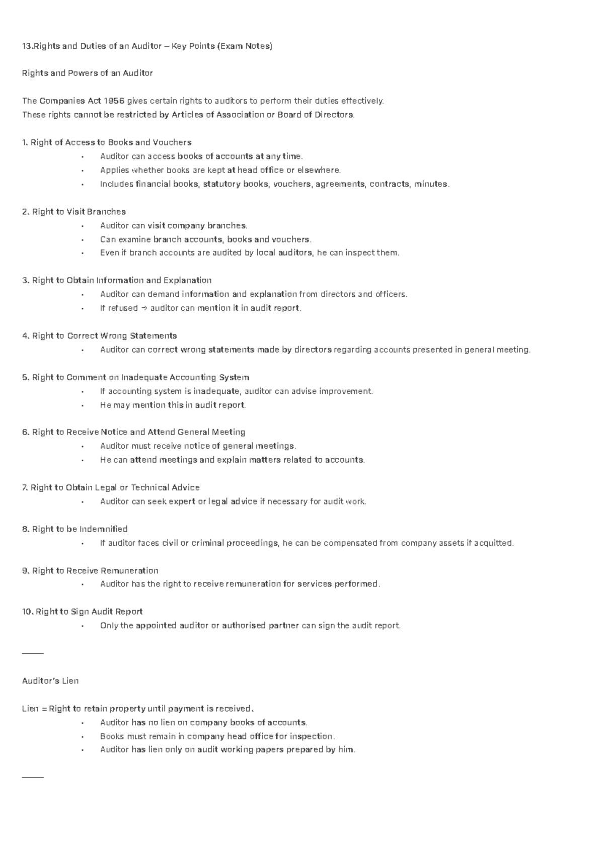 13. Rights and Duties of an Auditor – Key Points (Exam Notes) - Studocu